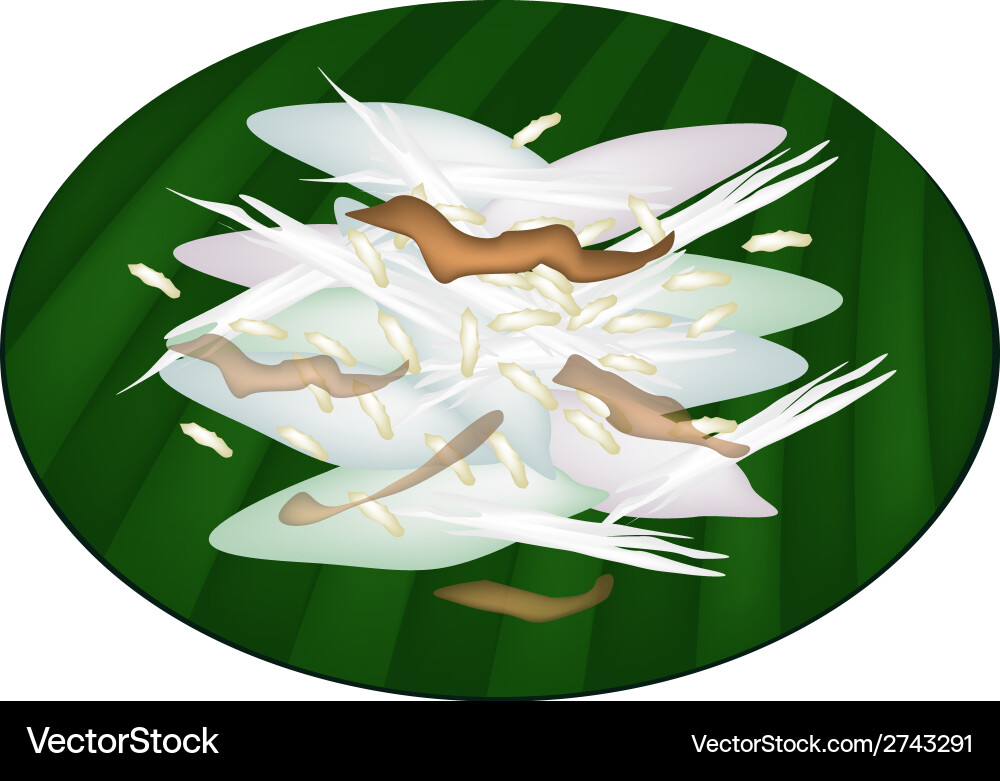 Thai sticky rice cake on green banana leaf Vector Image