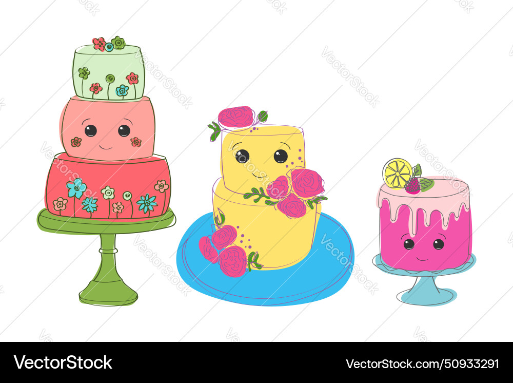 Three different emoticon cakes on white Royalty Free Vector