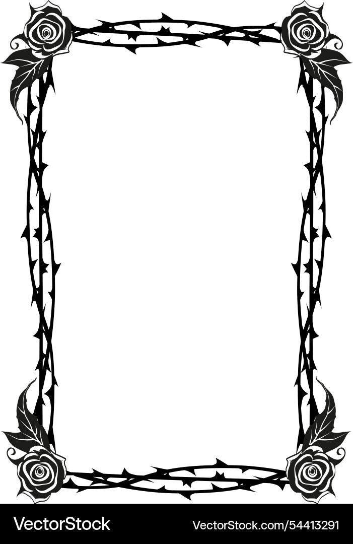 White thorn frame surrounded with roses Royalty Free Vector