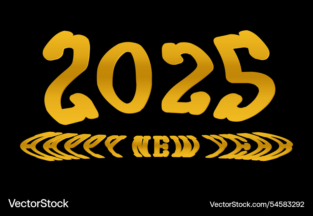 2025 happy new year realistic yellow text effect Vector Image