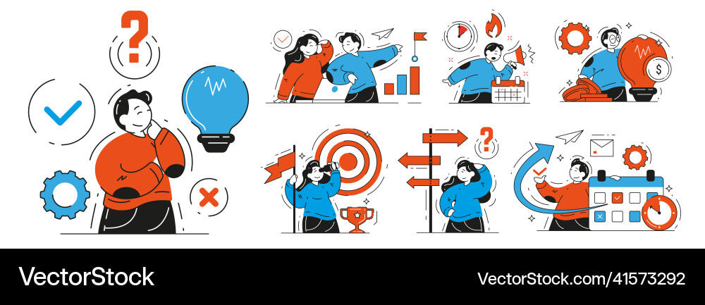Collection business people planning thinking Vector Image