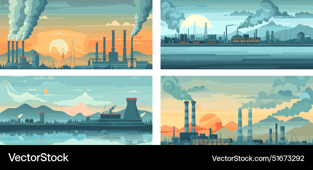 Factory panoramic landscape cartoon scene Vector Image