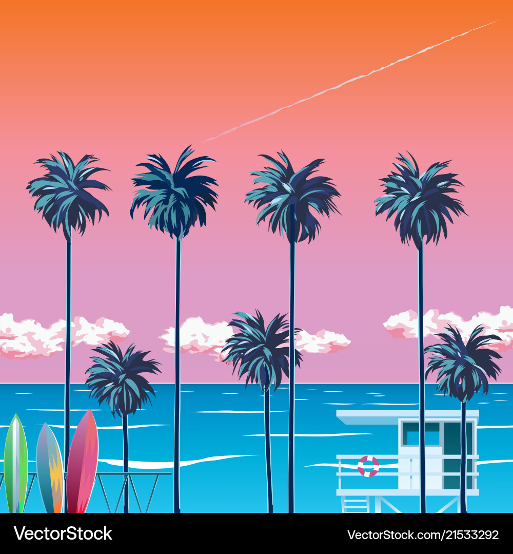 Palm trees beach Royalty Free Vector Image - VectorStock