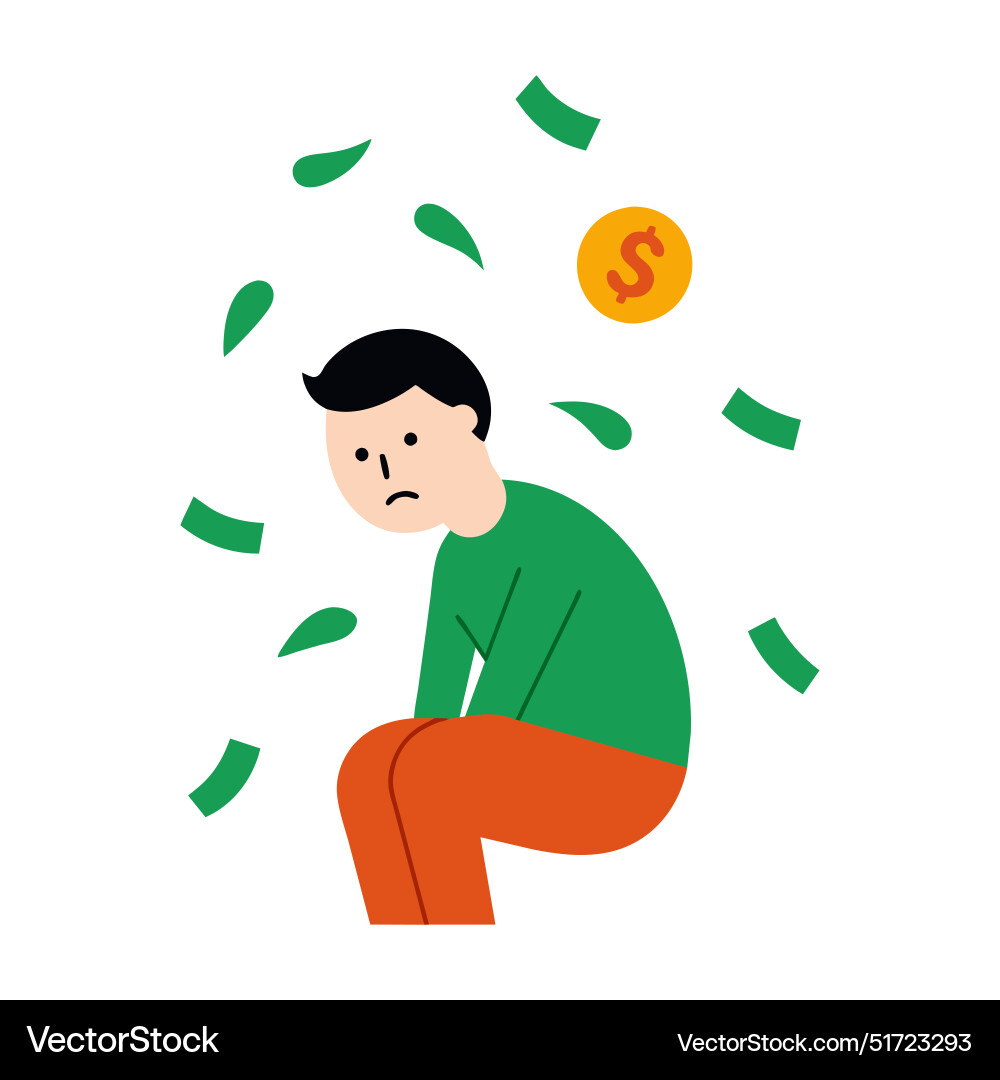 A man who is sad because his money flying flat Vector Image