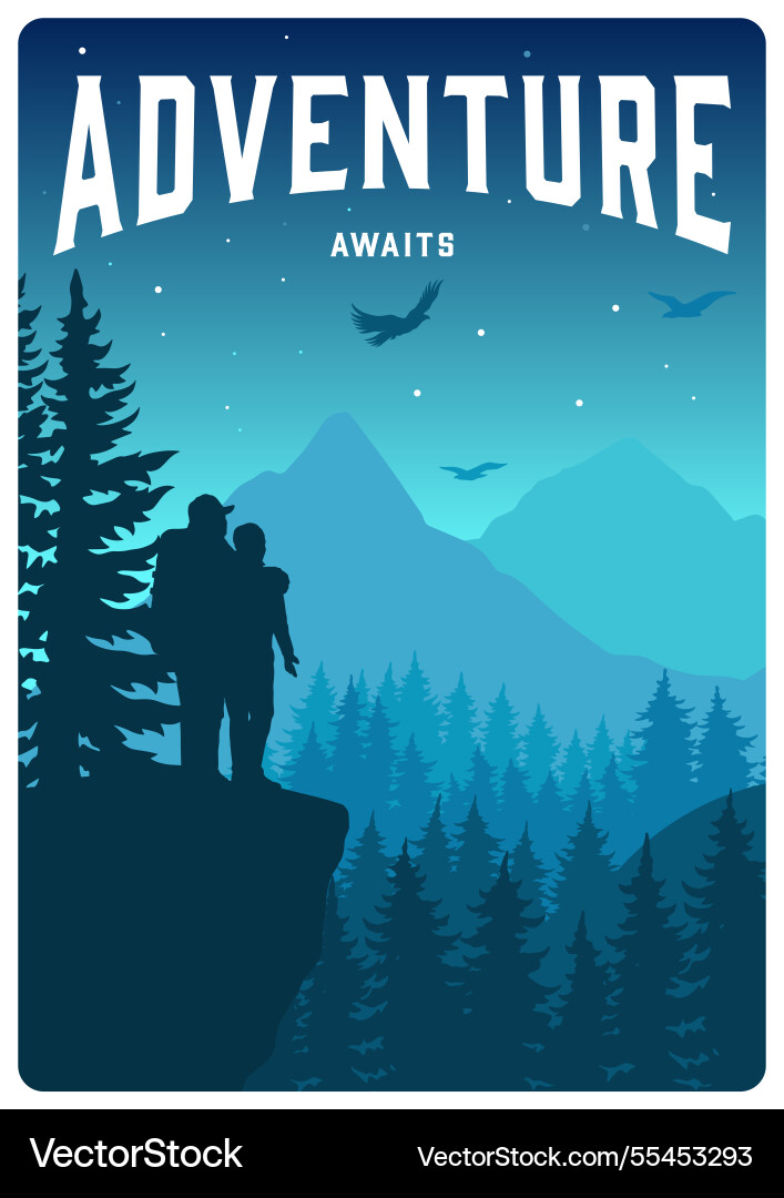 Adventure awaits in a serene mountain landscape Vector Image