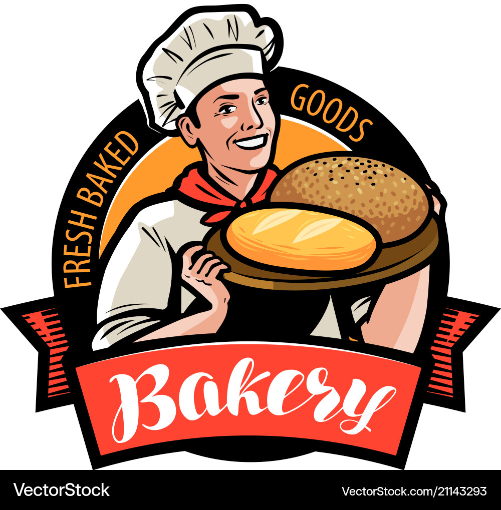 Bakery bakehouse logo or label happy baker Vector Image