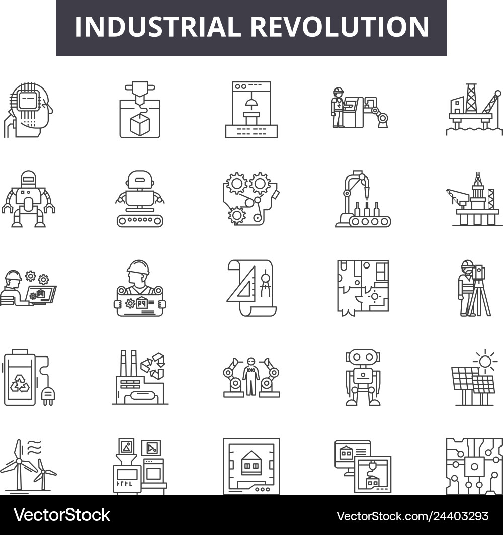 Industrial revolution line icons for web Vector Image