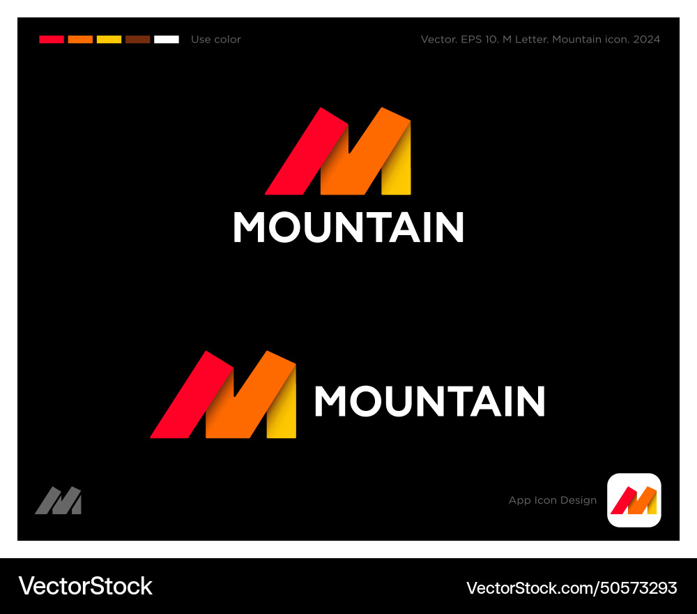 Letter m mountain monogram colored paper strip Vector Image