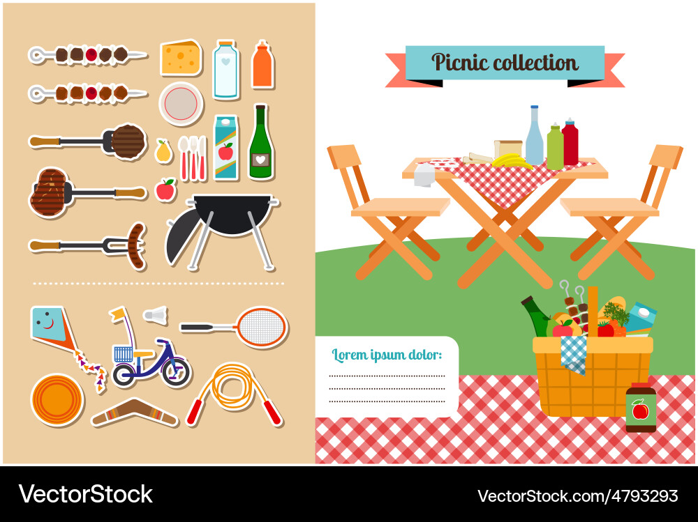 Picnic elements collection Royalty Free Vector Image