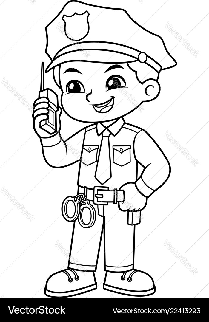 Police officer boy checking information Royalty Free Vector