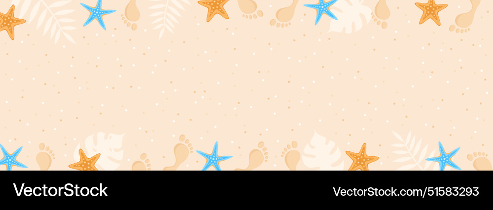 Summer banner frame with footprints starfish Vector Image