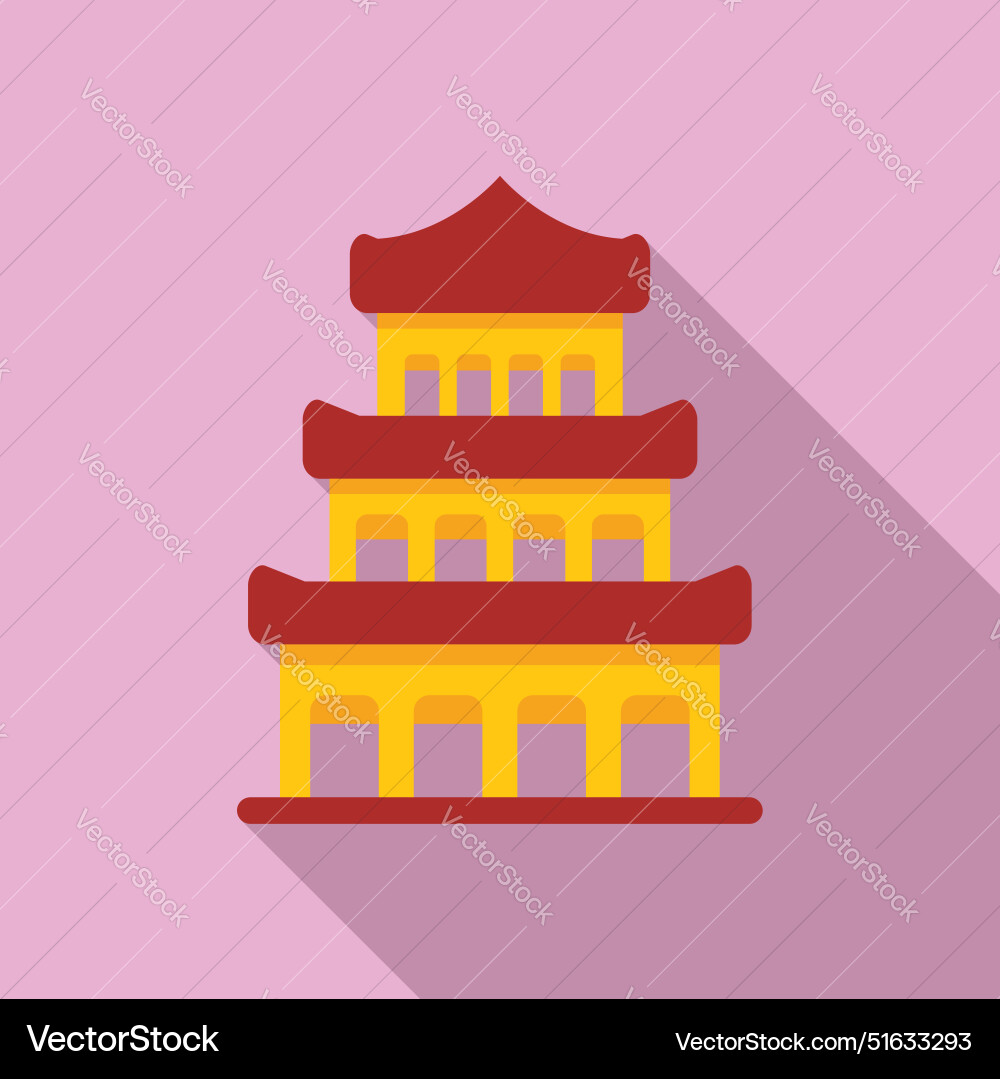 Traditional asian temple building with long shadow