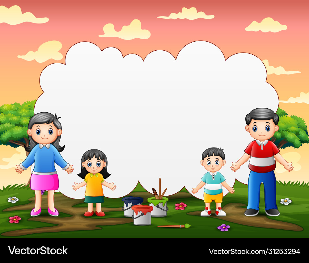 Border template design with happy family standing Vector Image