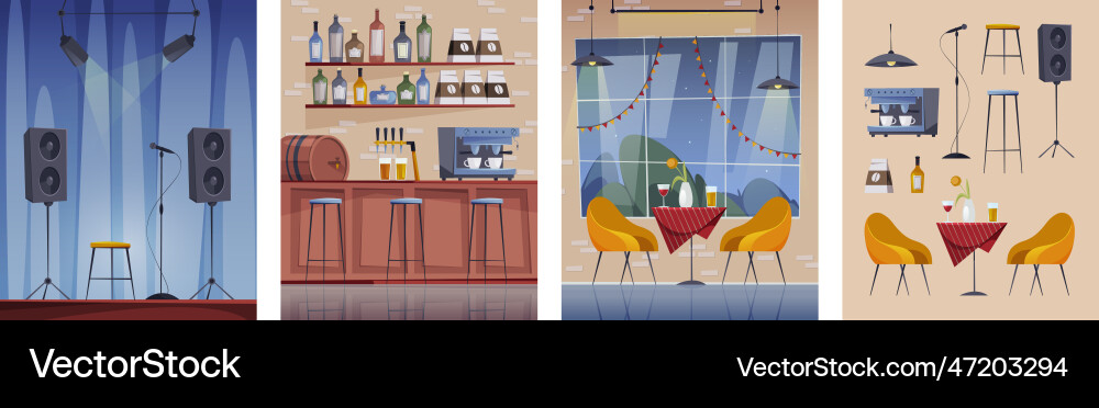 Cafe interior restaurant music bar cafeteria Vector Image