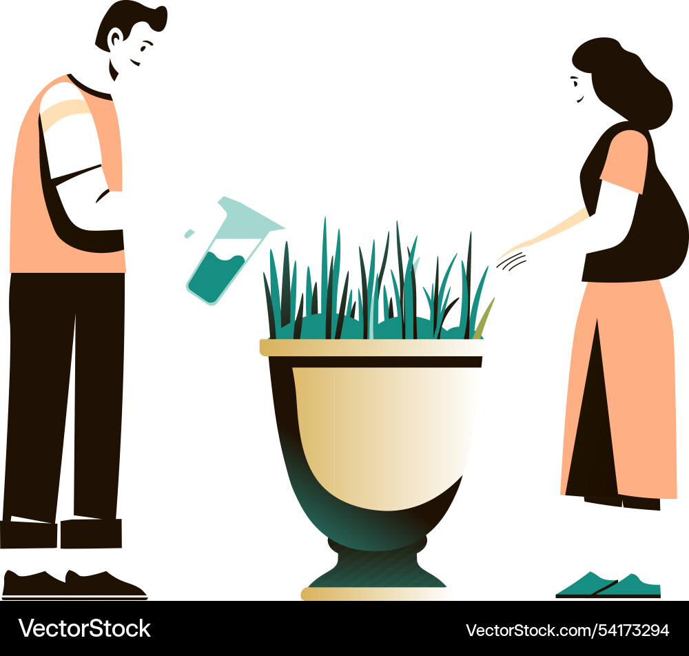 Couple watering garden together Royalty Free Vector Image