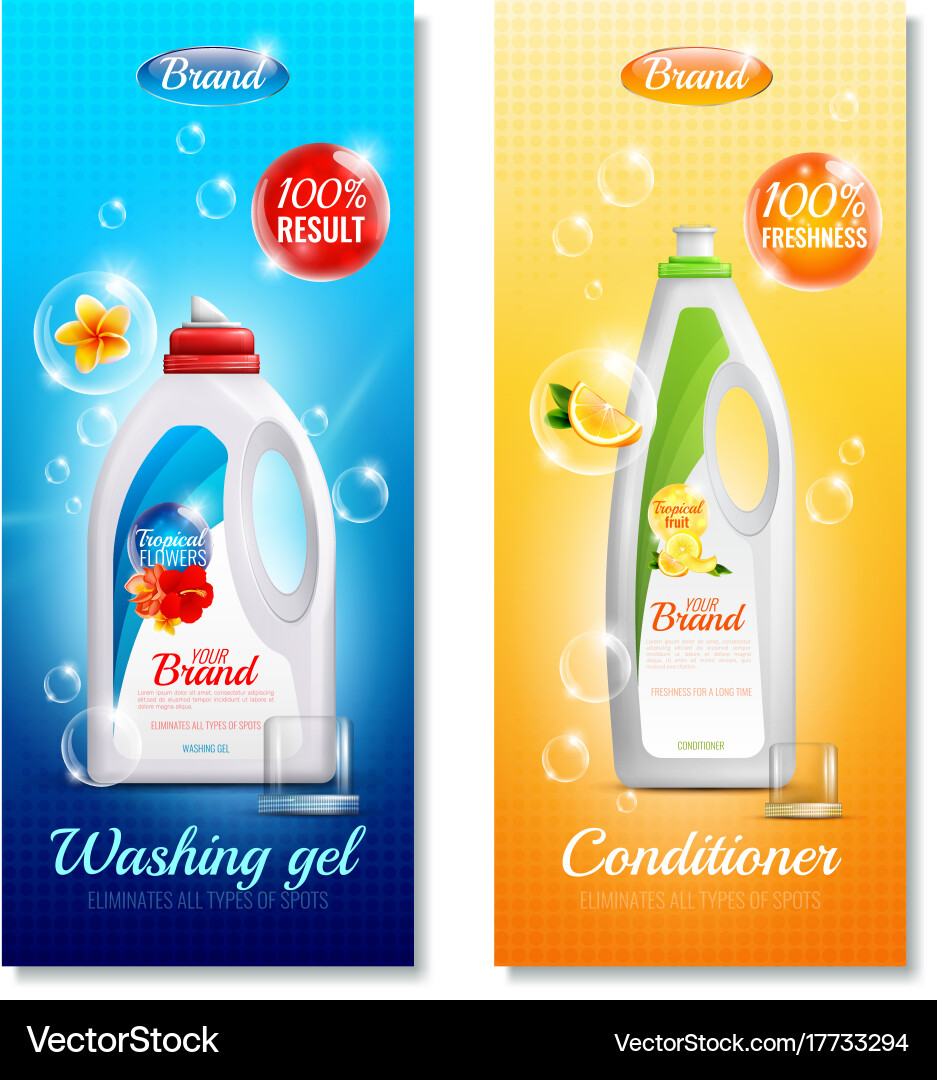 Detergents clothes vertical banner set Royalty Free Vector