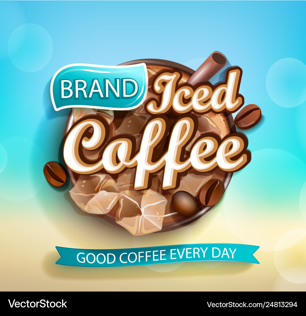 Fresh iced coffee logo on bokeh background Vector Image