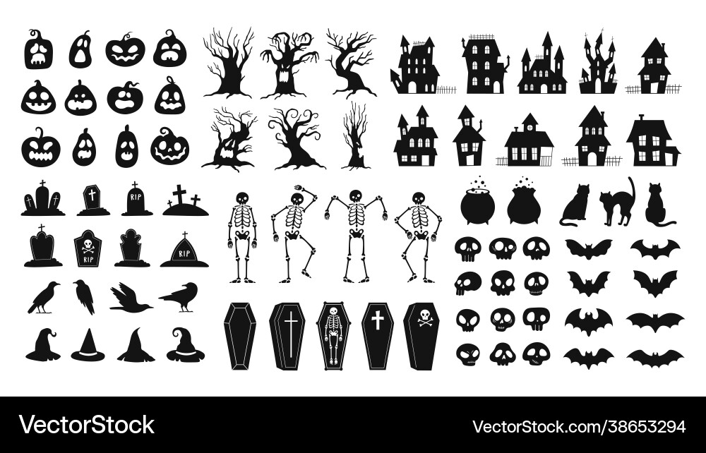 Horror silhouettes scary halloween decor skulls Vector Image