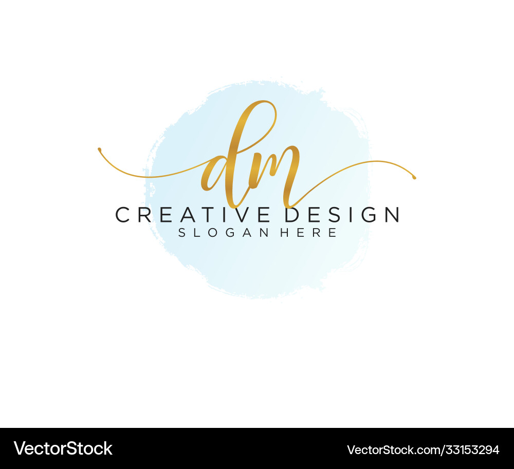 Initial dm handwriting logo with watercolor Vector Image