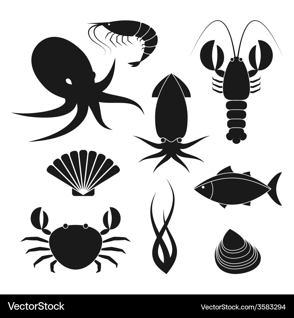 Seafood icons set Royalty Free Vector Image - VectorStock Seafood icons set Royalty Free Vector Image - VectorStock