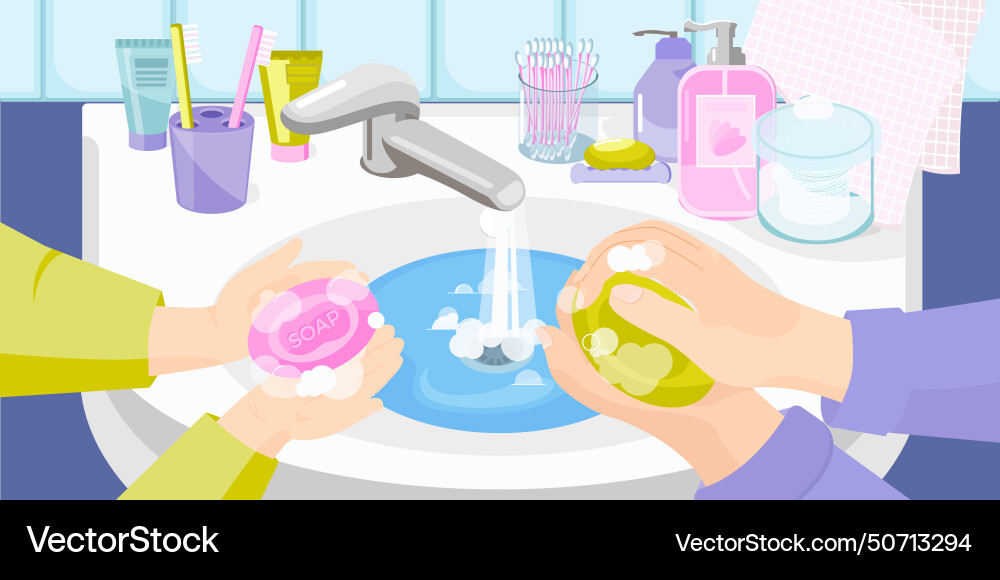 Washing hands flat composition Royalty Free Vector Image