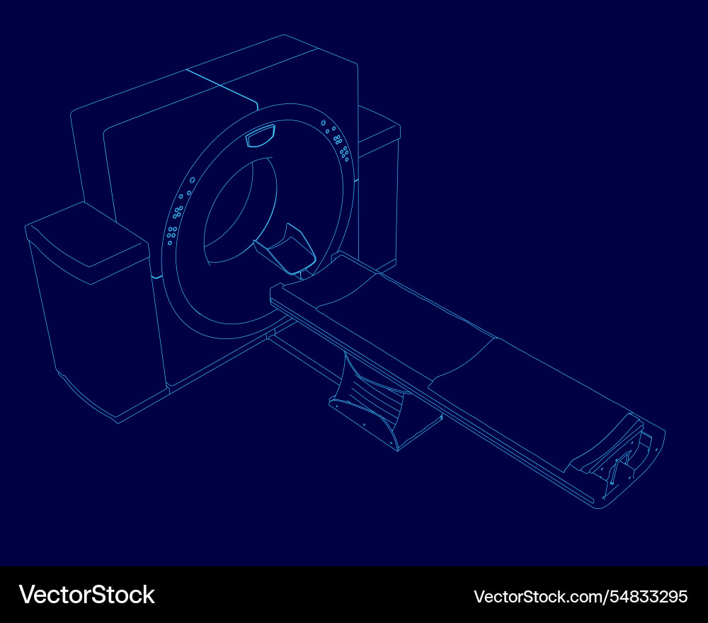 Blue drawing of a ct scanner Royalty Free Vector Image