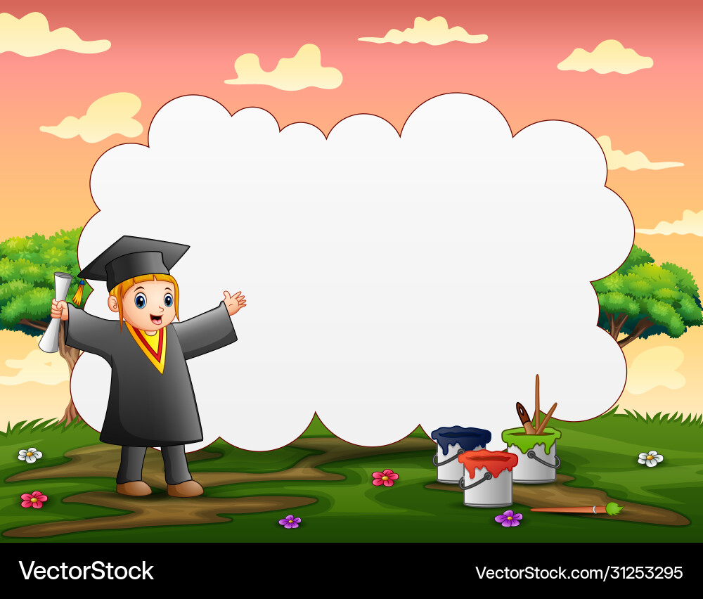 Border template with happy graduating child Vector Image