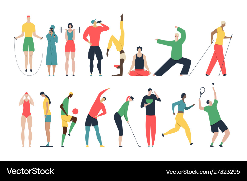 Fitness people flat collection Royalty Free Vector Image