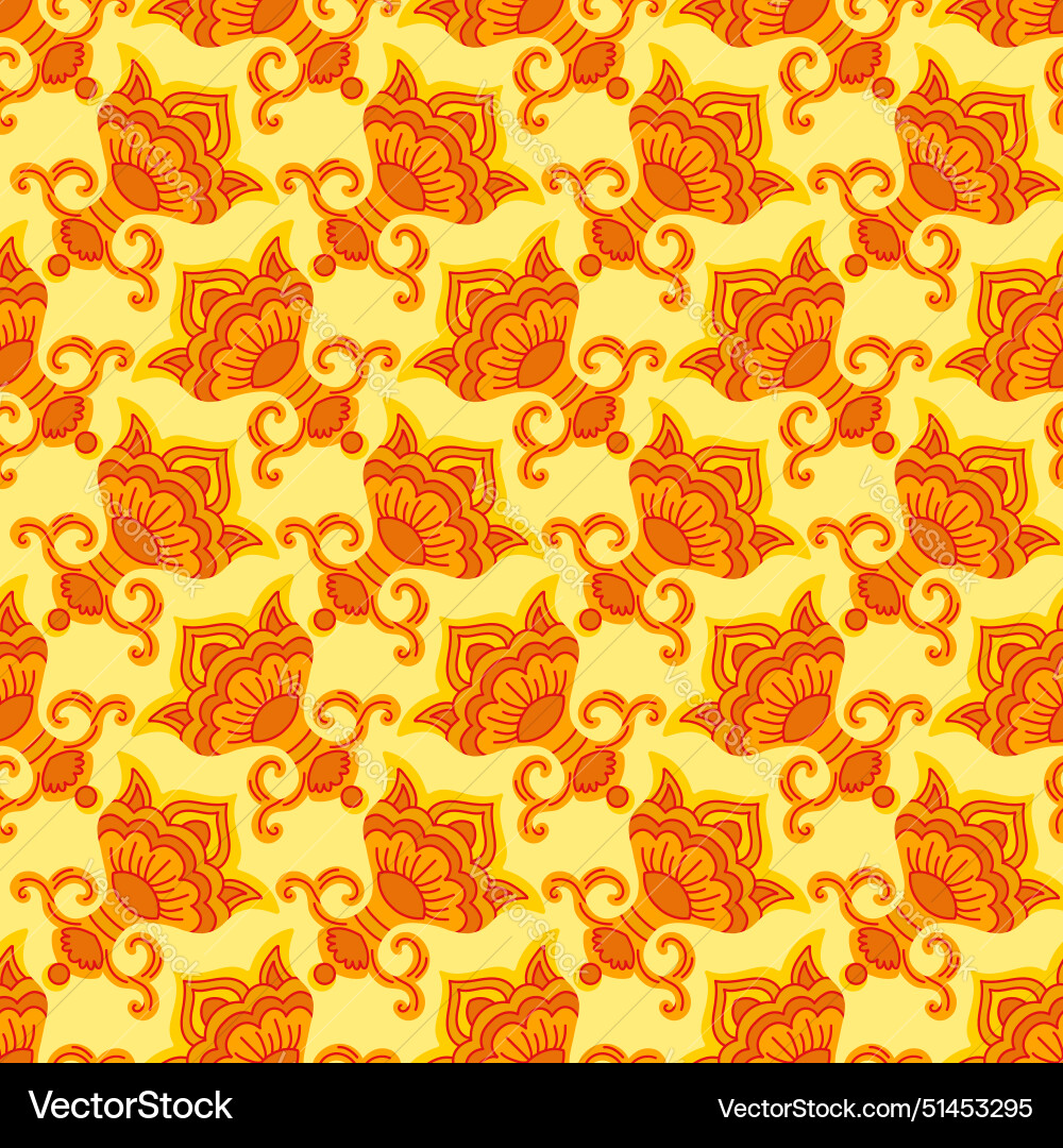 Orange flowers on a yellow background seamless Vector Image