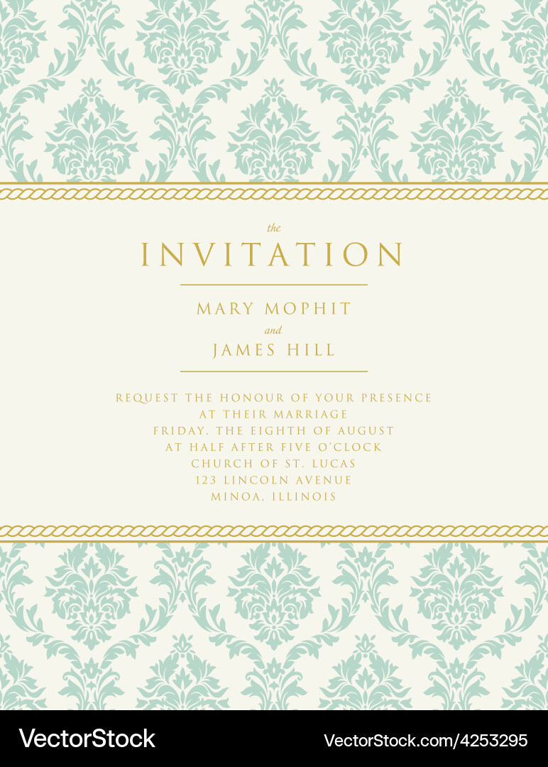 Ornate Damask Wedding Invitation Royalty Free Vector Image