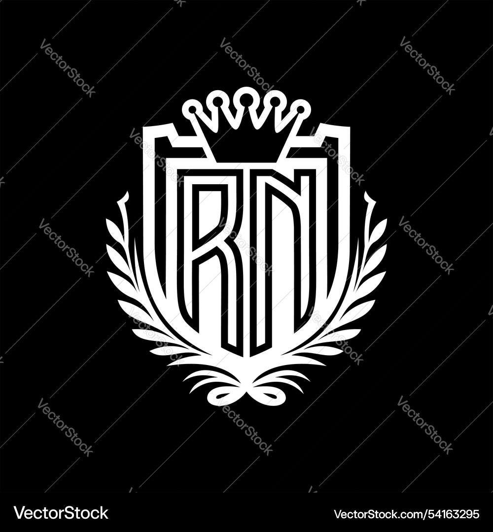 Rn letter logo heraldic shield shape with crown Vector Image