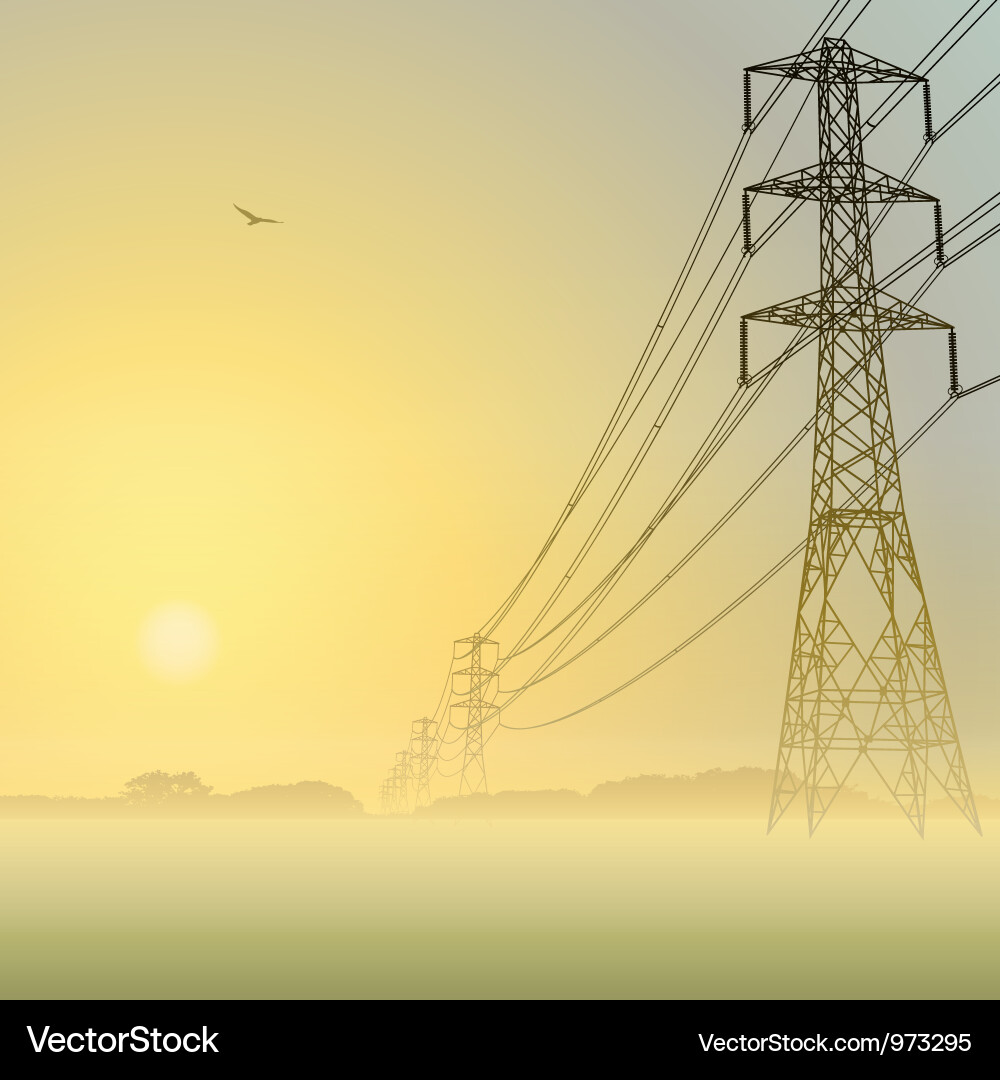 Sunrise Power Lines Royalty Free Vector Image - VectorStock