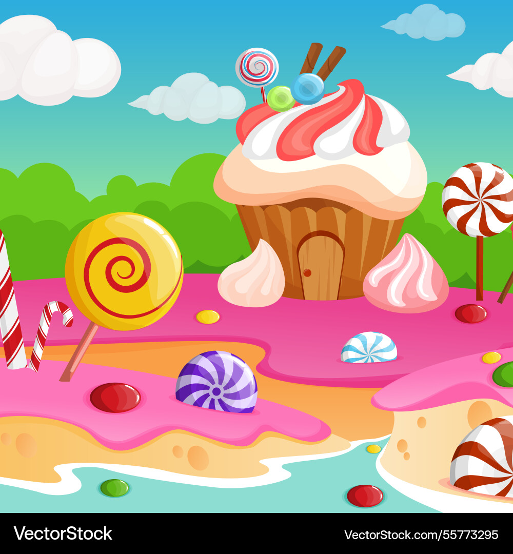 Tasty candy land background in flat style Vector Image