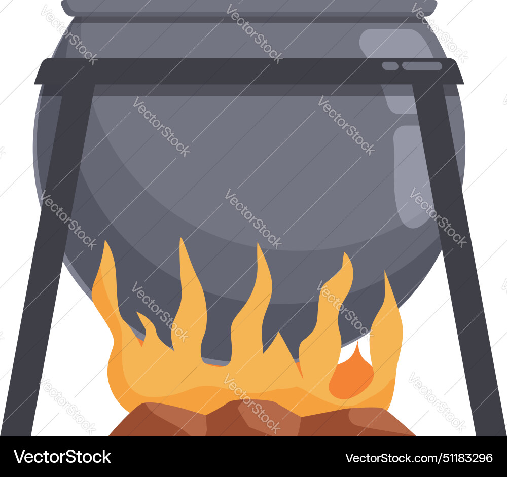 Cauldron on fire icon cartoon sorcery Royalty Free Vector