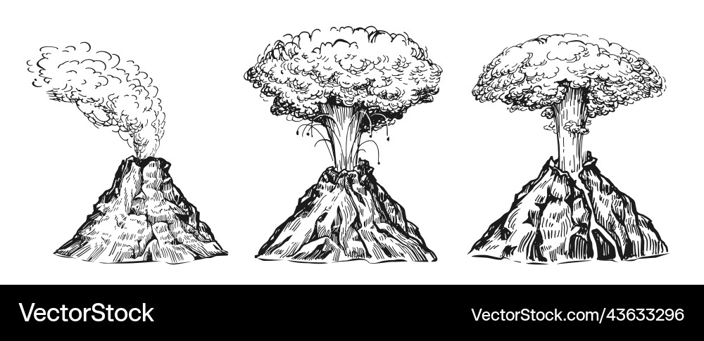 Mountain volcano activity with magma and smoke Vector Image