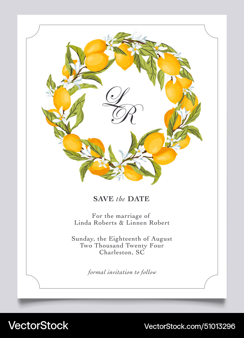 Save the date citrus lemon invitation template Vector Image