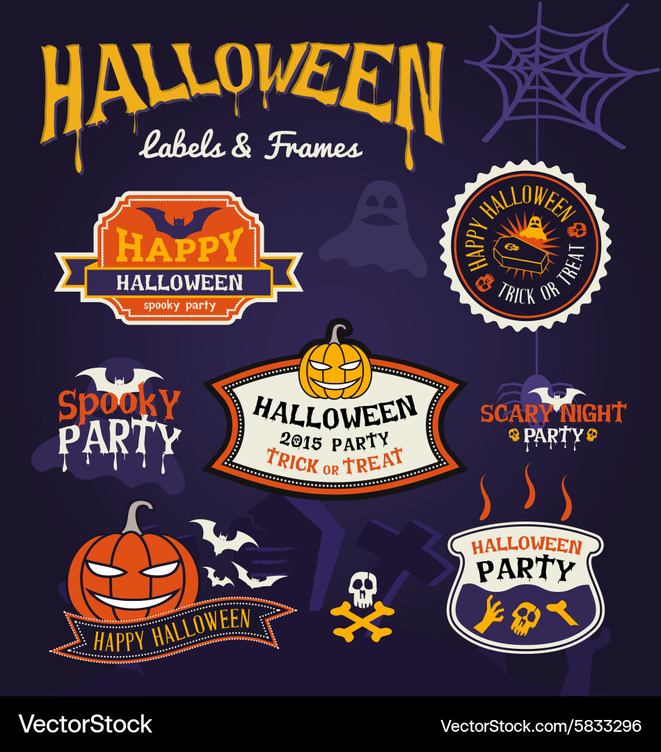 Set of halloween party labels and frames design Vector Image