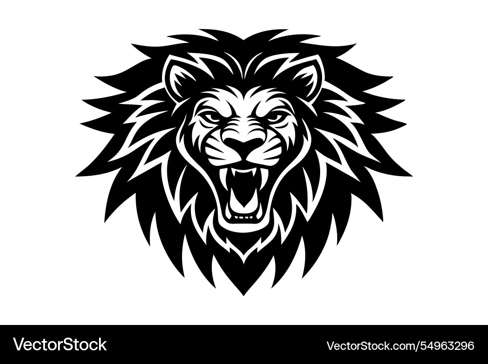 Silhouette of lion head front-facing view art Vector Image
