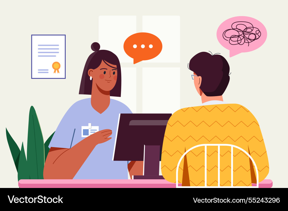 Therapist and patient discussion Royalty Free Vector Image