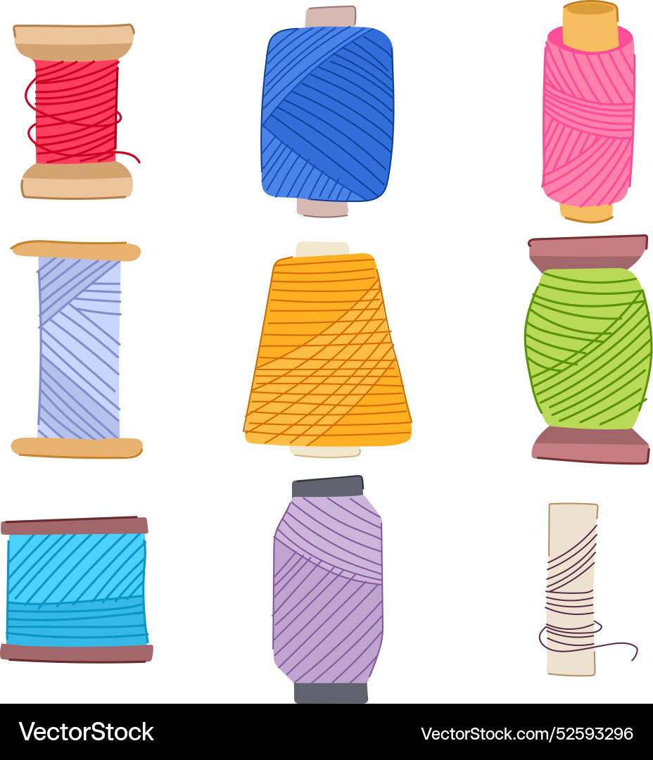 Thread spool set cartoon Royalty Free Vector Image