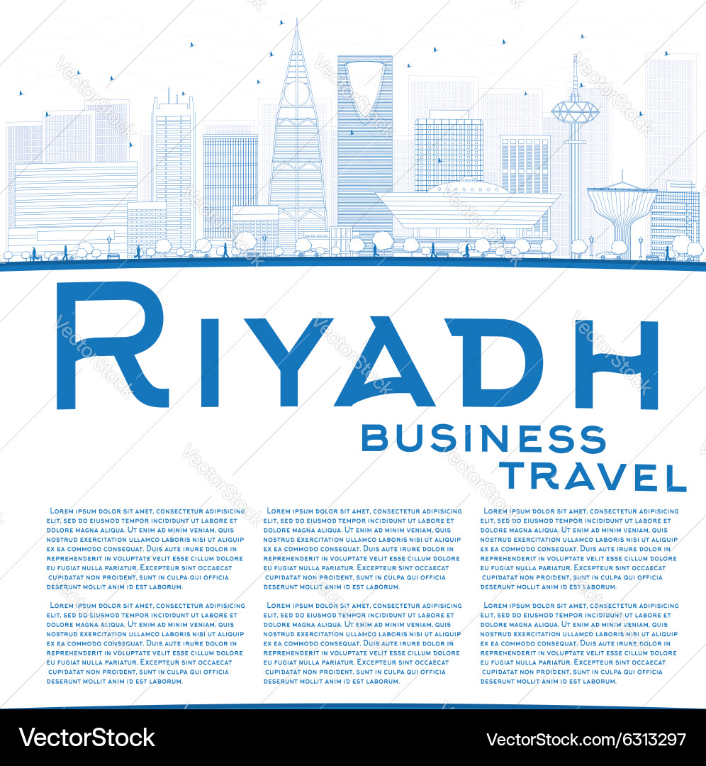 Outline riyadh skyline with blue buildings Vector Image