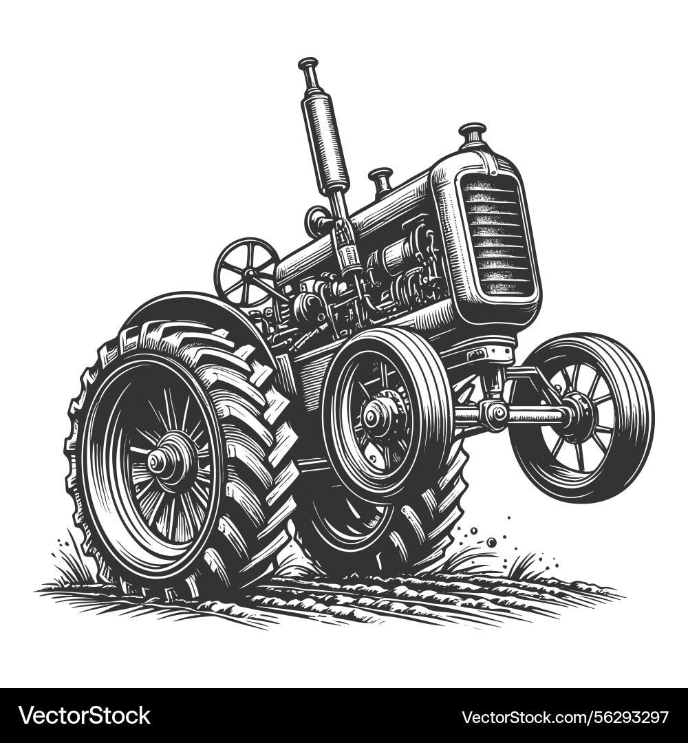 Tractor doing a wheelie on farm ground Royalty Free Vector