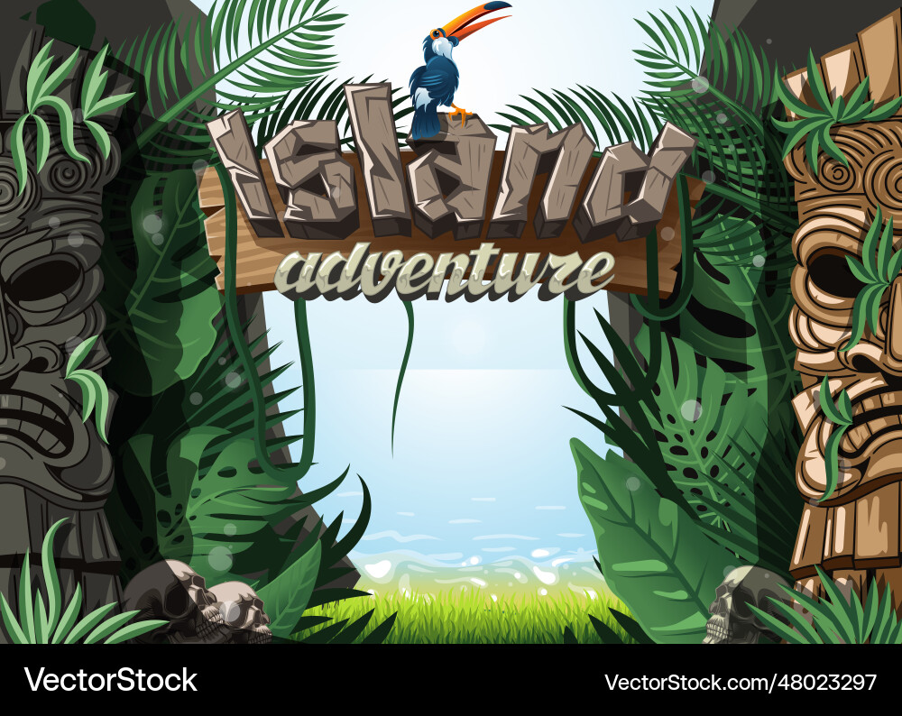 Tropical Island Game Start Page Royalty Free Vector Image