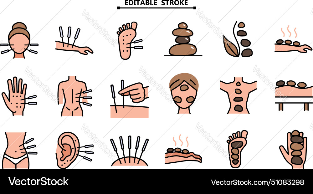 Acupuncture stone therapy color icons set Vector Image