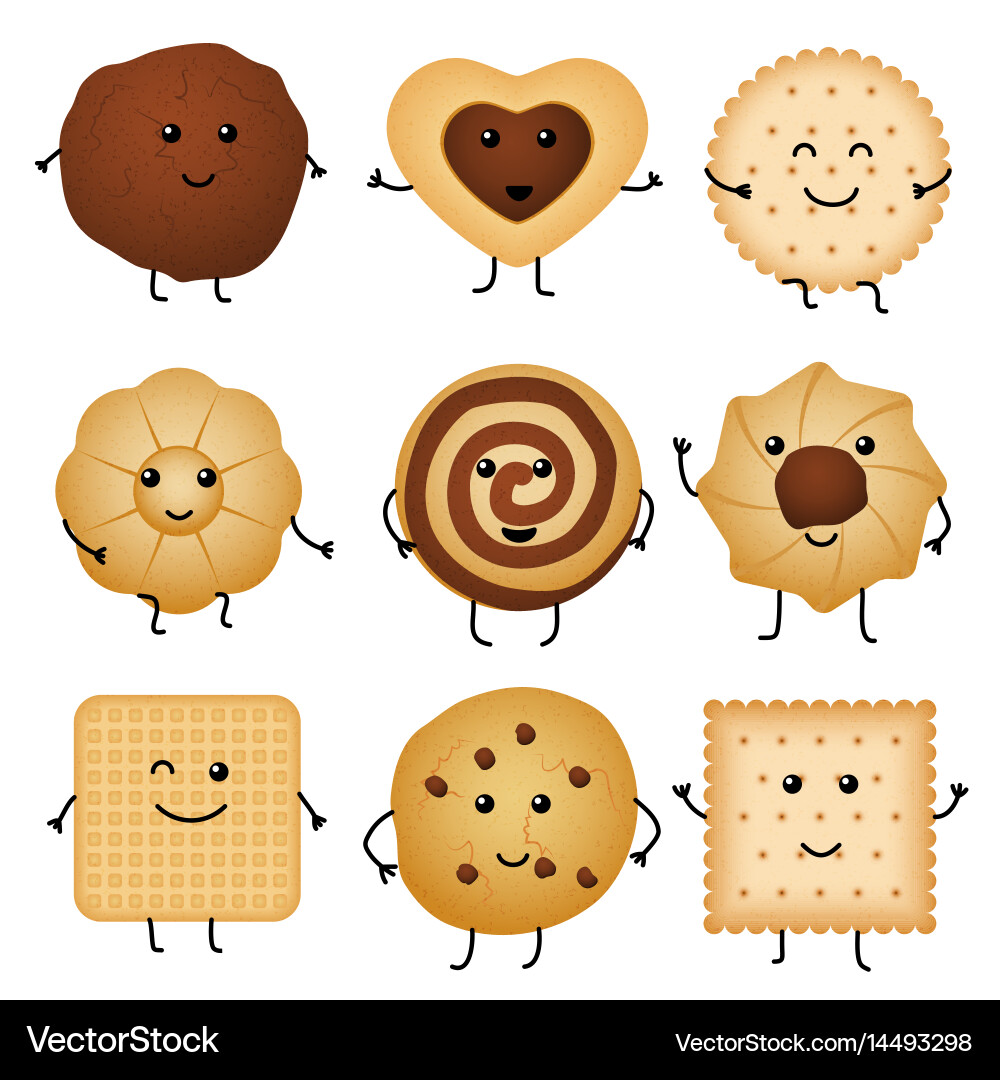 Cute cartoon funny cookies bakery characters Vector Image