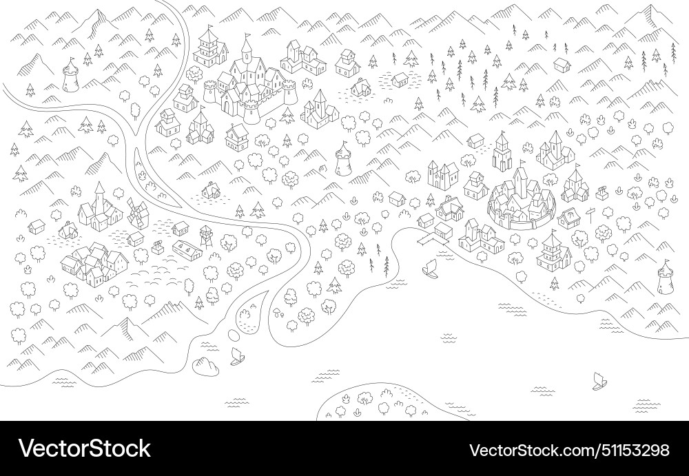 Medieval map with lake and river middle ages Vector Image