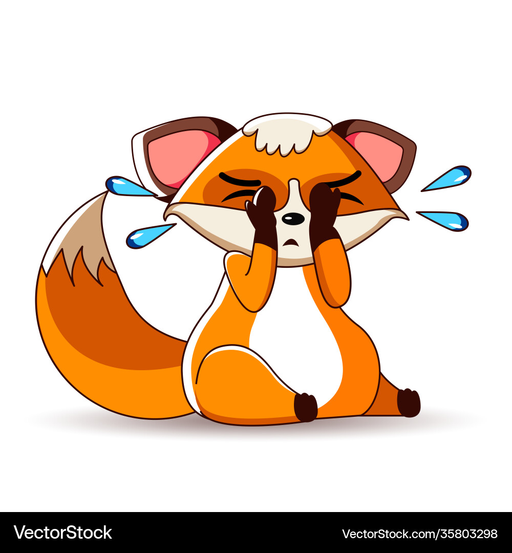 Sad fox crying covering his face with paws Vector Image