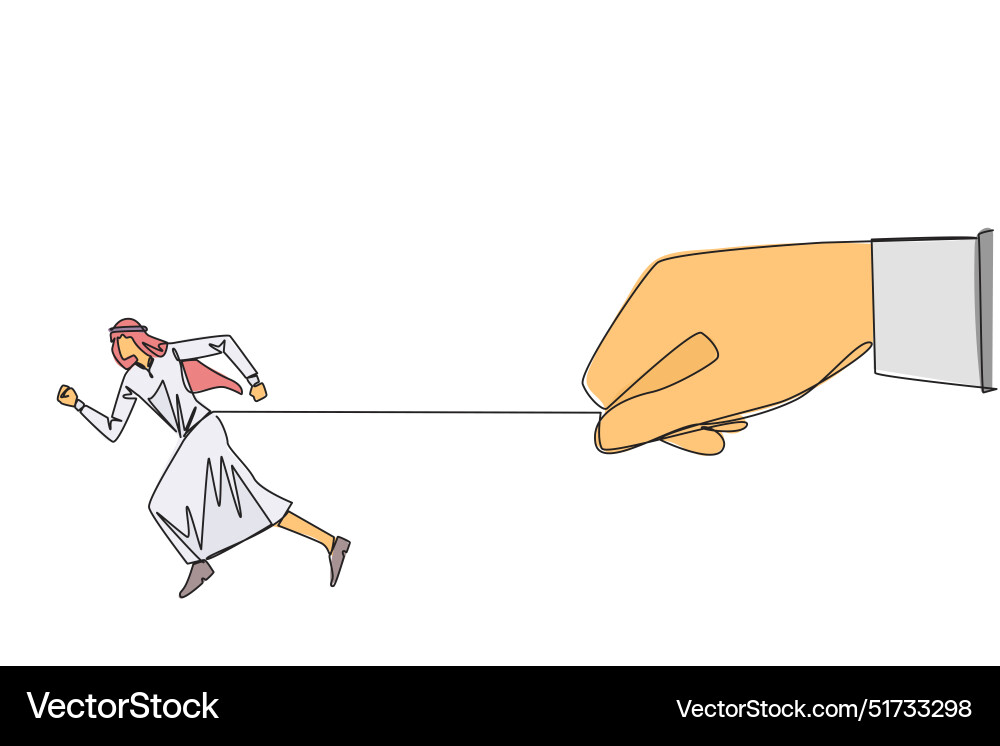 Single one line drawing arab businessman run Vector Image