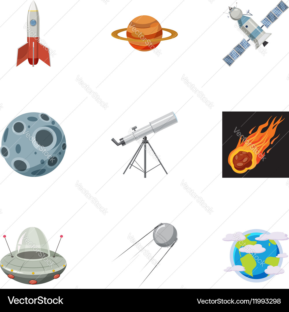 Space icons set cartoon style Royalty Free Vector Image