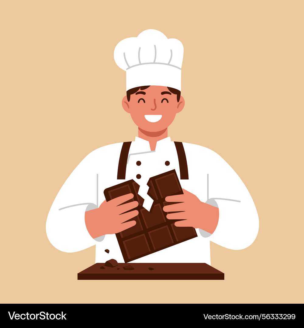 Chef Breaking Chocolate Bar Royalty Free Vector Image
